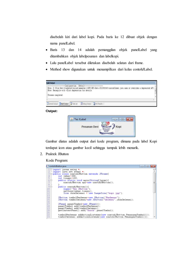 Laporan praktikum modul 1 (pemrograman swing) | DOCX