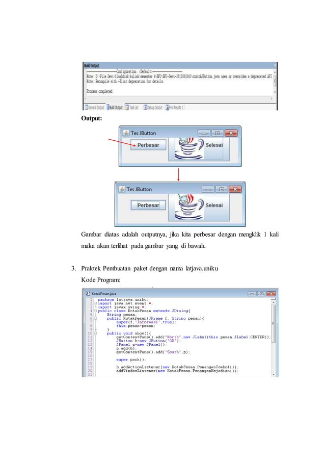 Laporan praktikum modul 1 (pemrograman swing) | DOCX