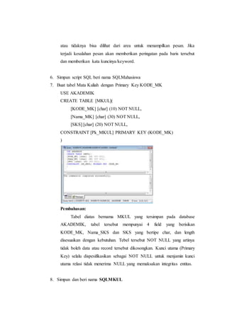 Laporan praktikum modul 2 (membuat table, primary key,foreign key ...