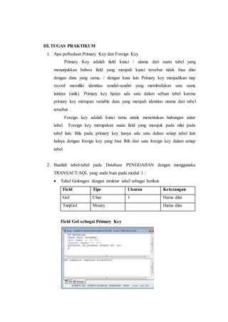Laporan praktikum modul 2 (membuat table, primary key,foreign key ...