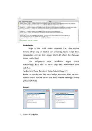 Laporan praktikum modul 3 (pemrograman swing 3) | PDF