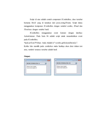 Laporan praktikum modul 3 (pemrograman swing 3) | PDF