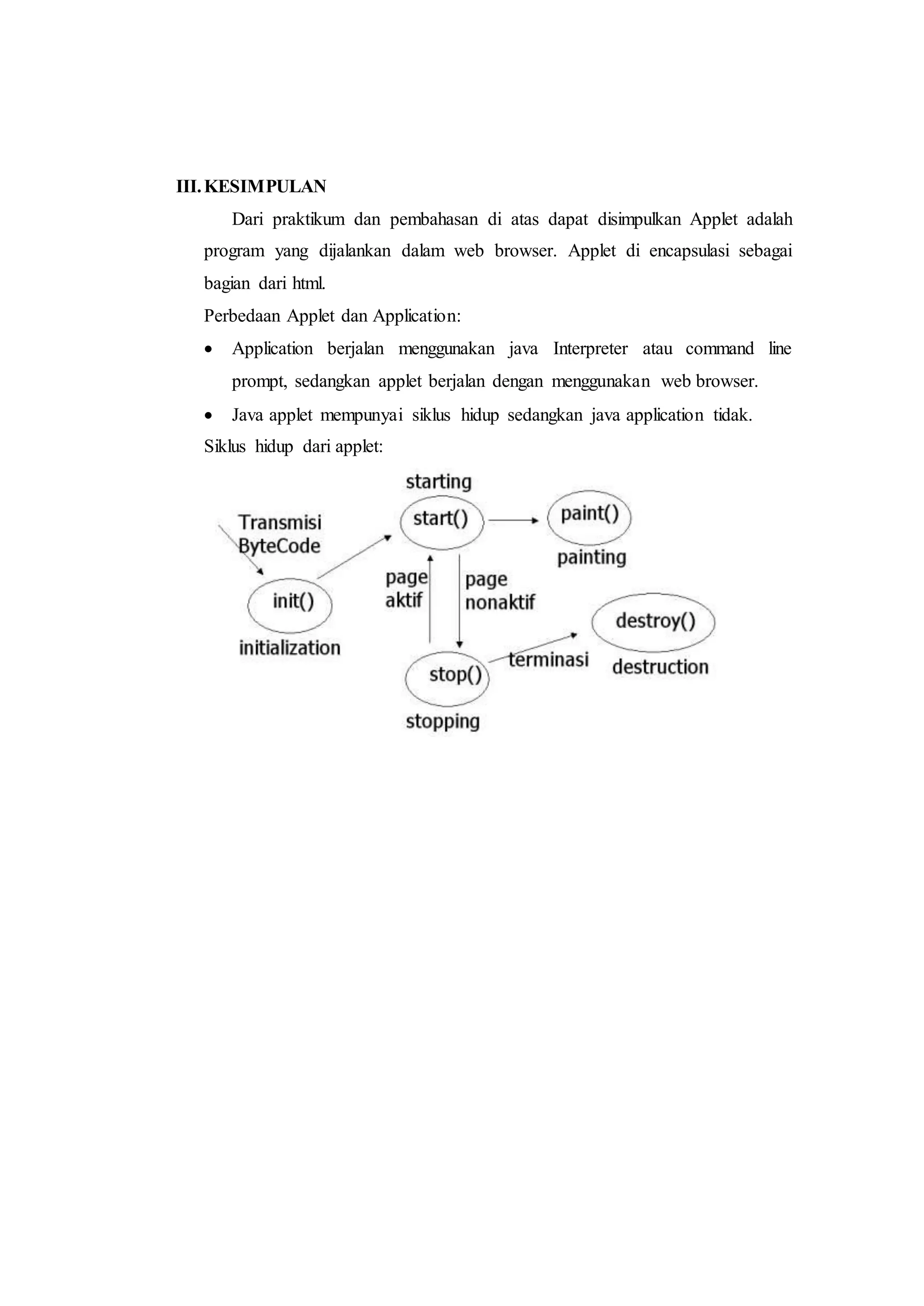 Laporan praktikum modul 4 (pemrograman applet) | DOCX