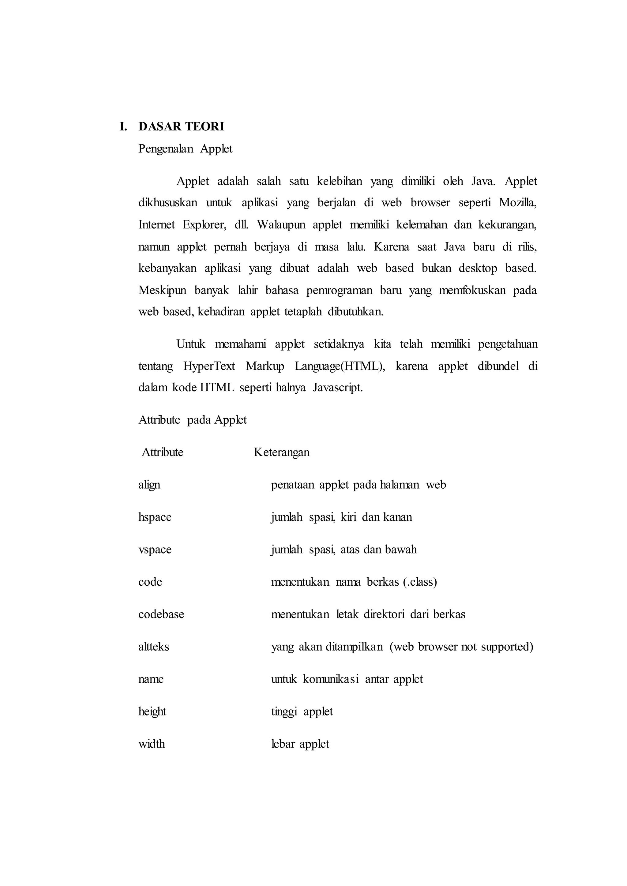 Laporan praktikum modul 4 (pemrograman applet) | DOCX