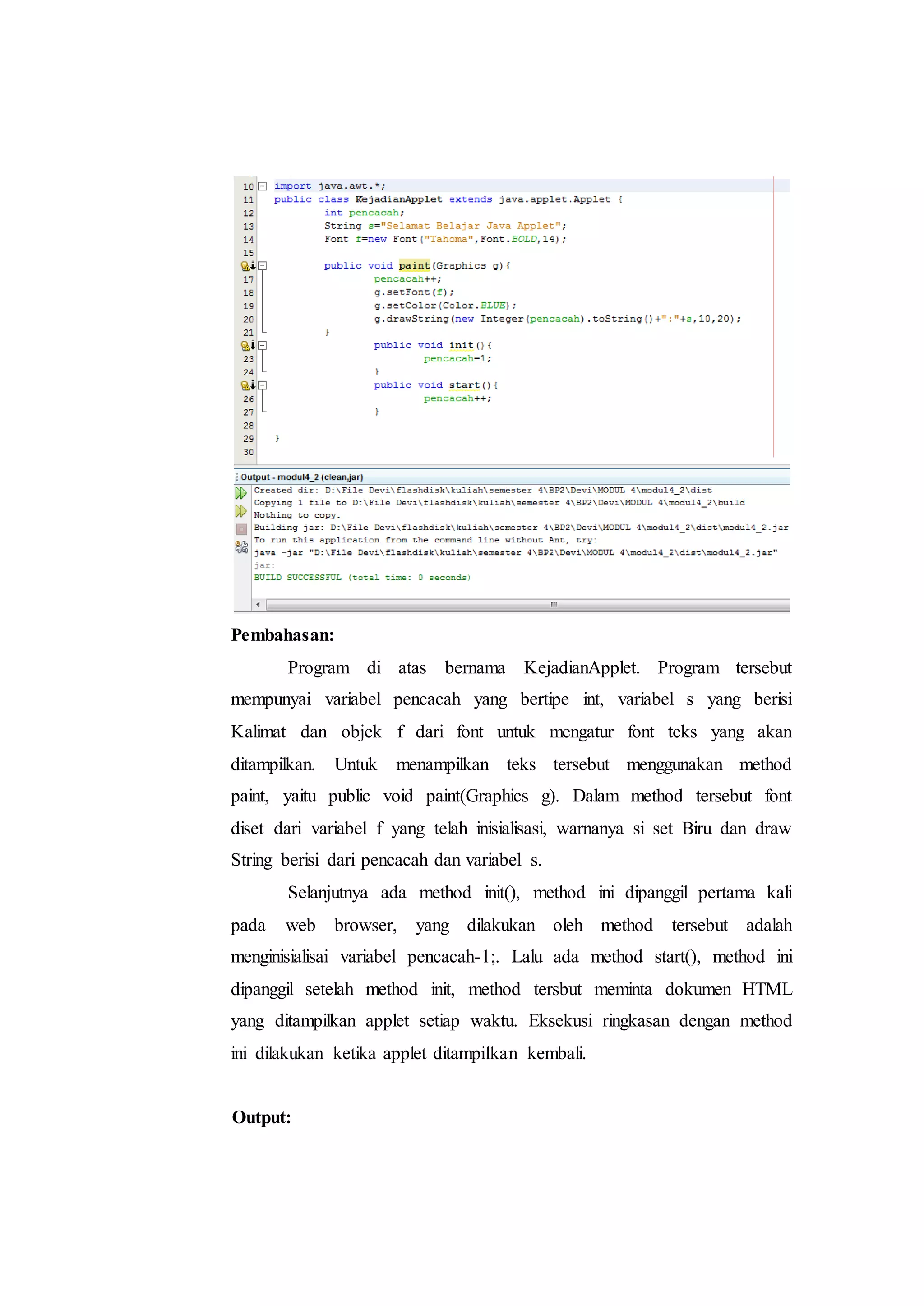 Laporan praktikum modul 4 (pemrograman applet) | DOCX