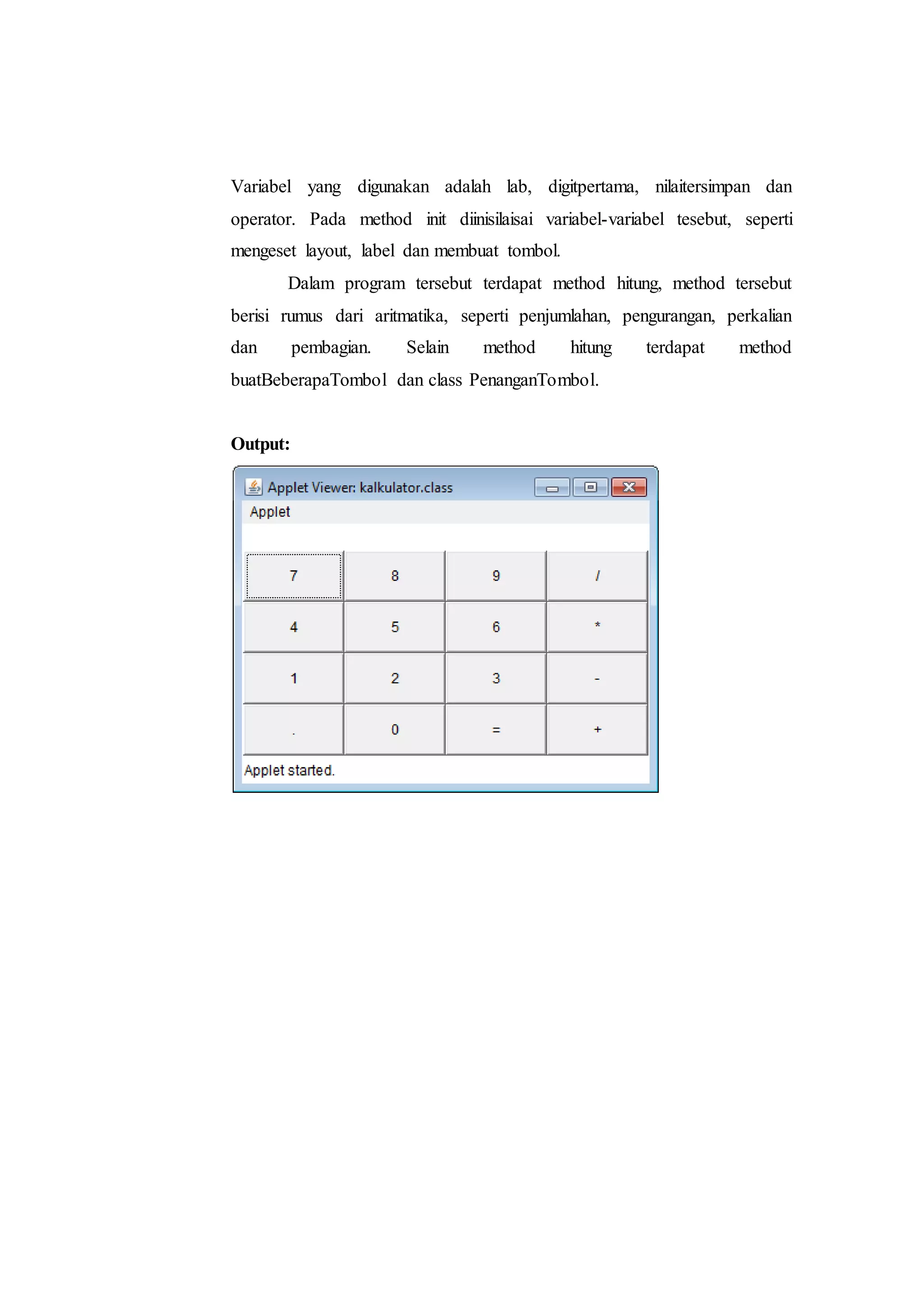 Laporan praktikum modul 4 (pemrograman applet) | DOCX