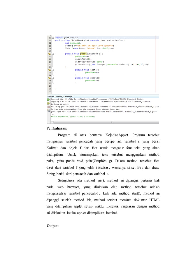 Laporan praktikum modul 4 (pemrograman applet) | DOCX