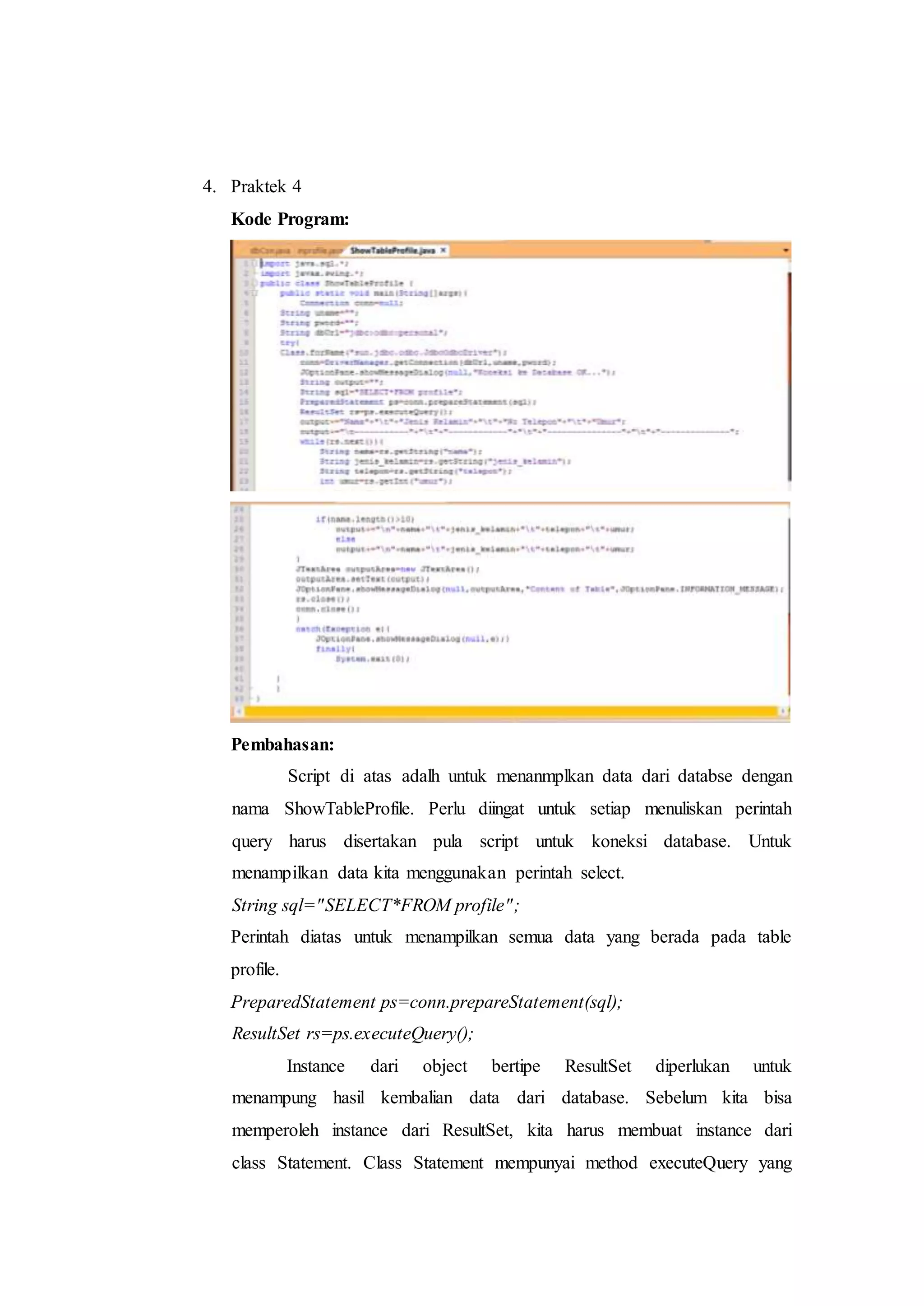 Laporan praktikum modul 5 (pemrogrman database dengan odbc) | PDF