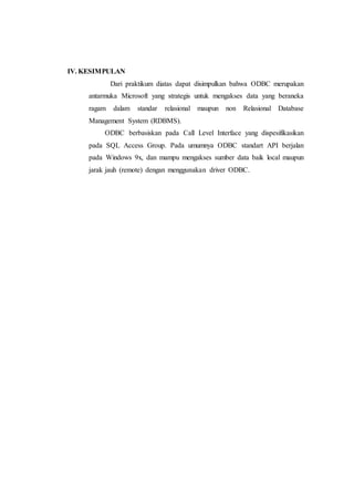 Laporan praktikum modul 5 (pemrogrman database dengan odbc) | PDF