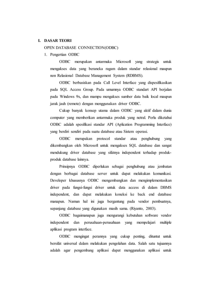 Laporan praktikum modul 5 (pemrogrman database dengan odbc) | PDF
