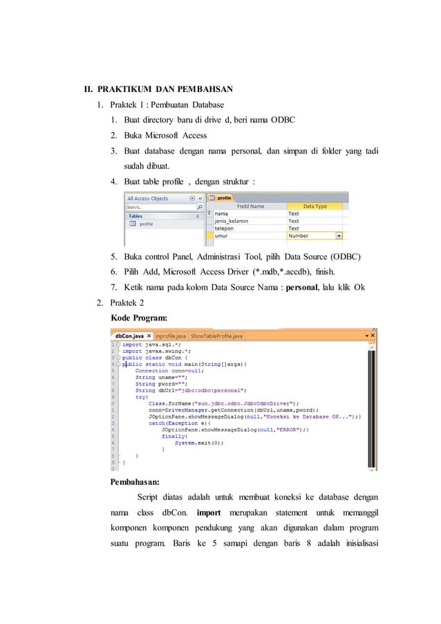 Laporan praktikum modul 5 (pemrogrman database dengan odbc) | PDF