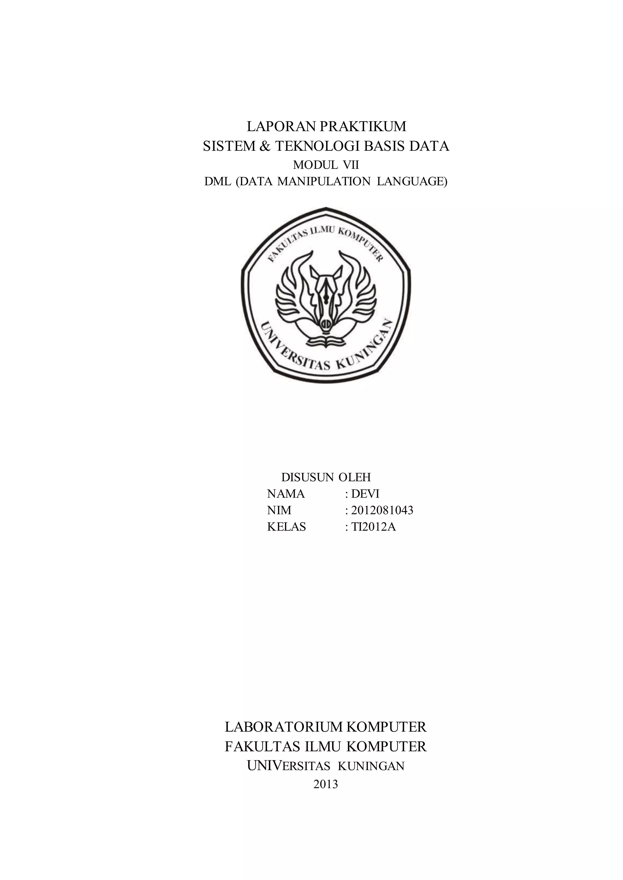 Laporan praktikum modul 7 (dml) | DOCX