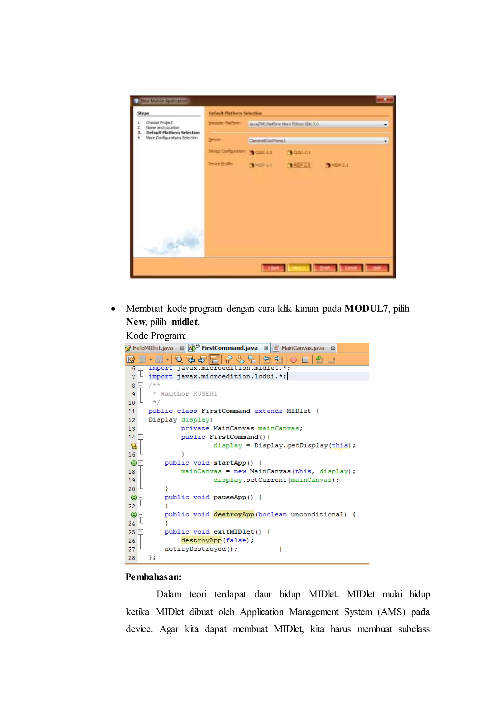 Laporan praktikum modul 7 pemrogrman mobile j2me | DOCX