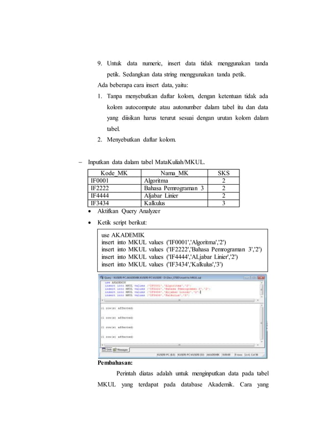 Laporan praktikum modul 9 (review ddl dan dml) | PDF