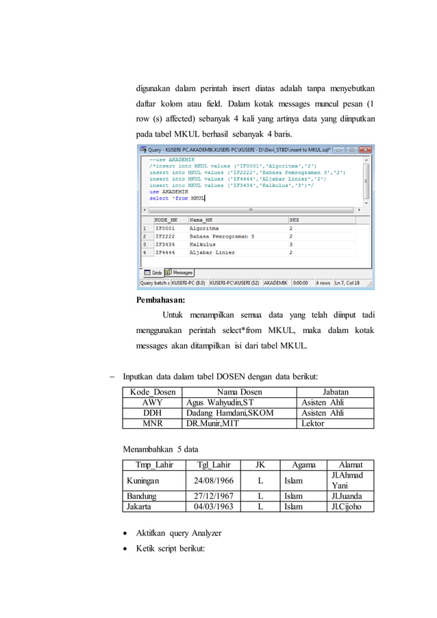 Laporan praktikum modul 9 (review ddl dan dml) | PDF