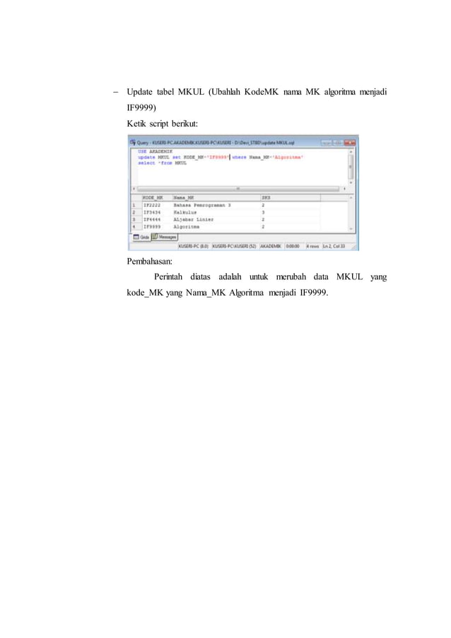 Laporan praktikum modul 9 (review ddl dan dml) | PDF