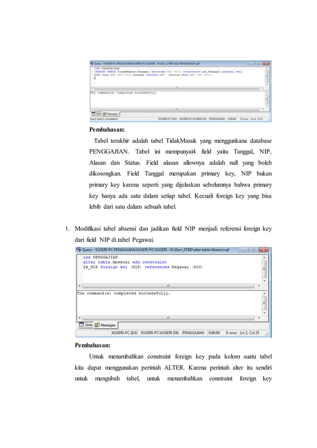 Laporan praktikum modul 9 (review ddl dan dml) | PDF