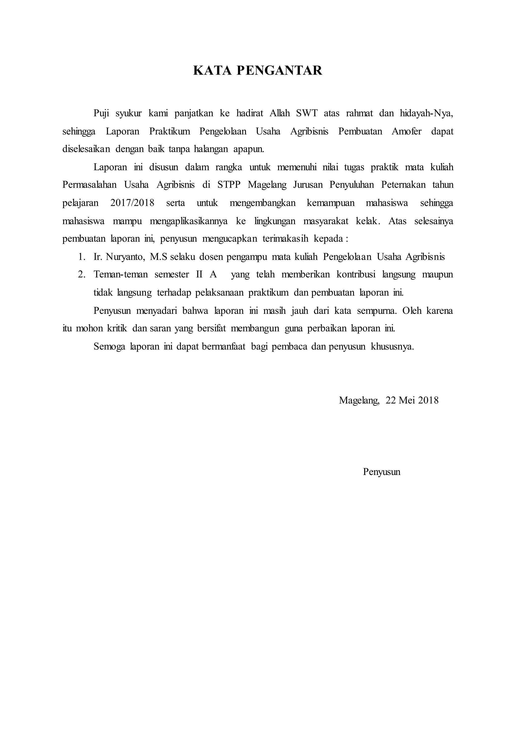 LAPORAN PRAKTIKUM PENGELOLAAN USAHA AGRIBISNIS PEMBUATAN AMOFER JERAMI ...