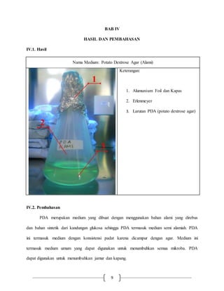 Laporan praktikum pembuatan medium pda | DOCX