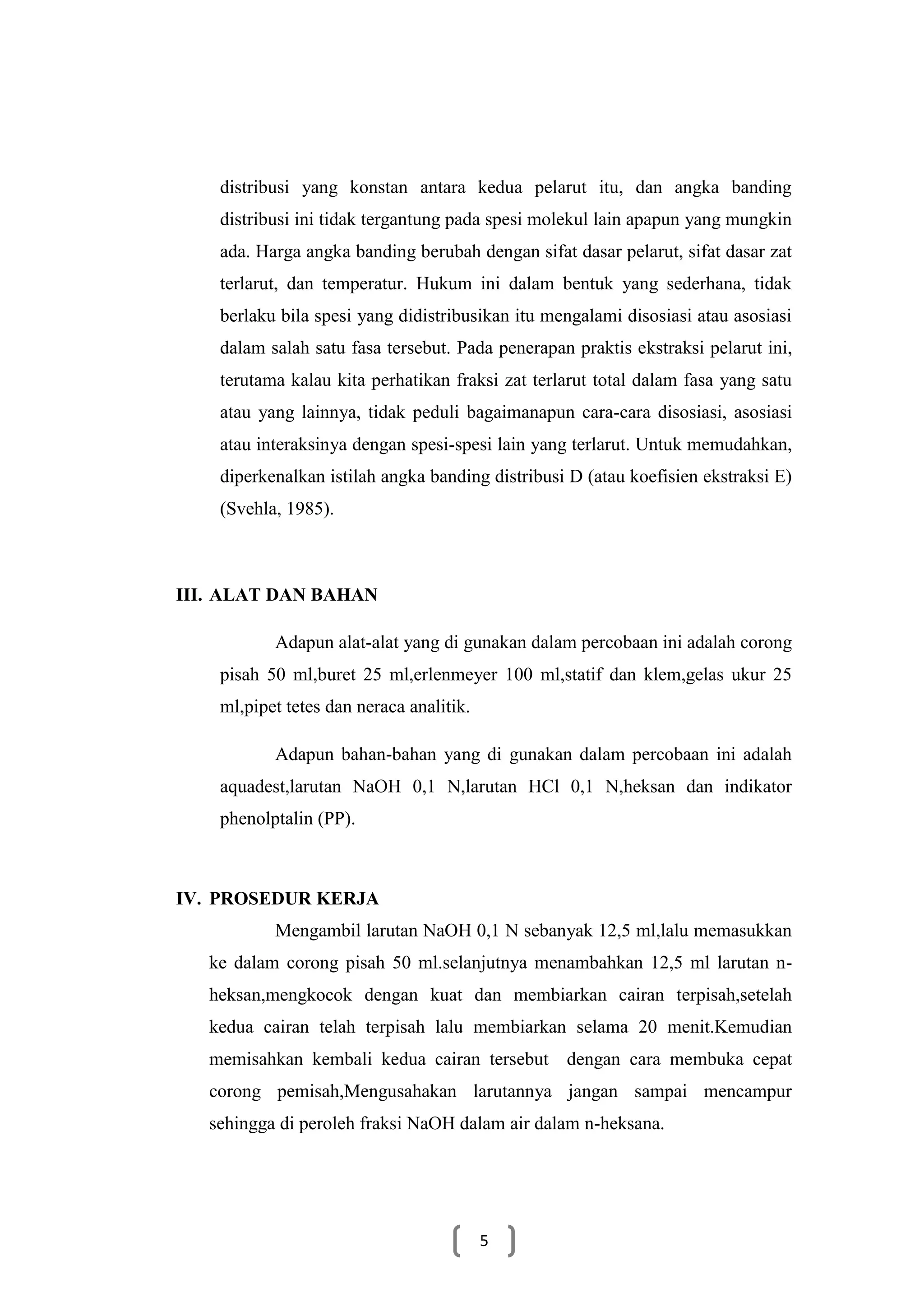 Laporan praktikum pemisahan kimia penentuan koefisien distribusi | DOCX