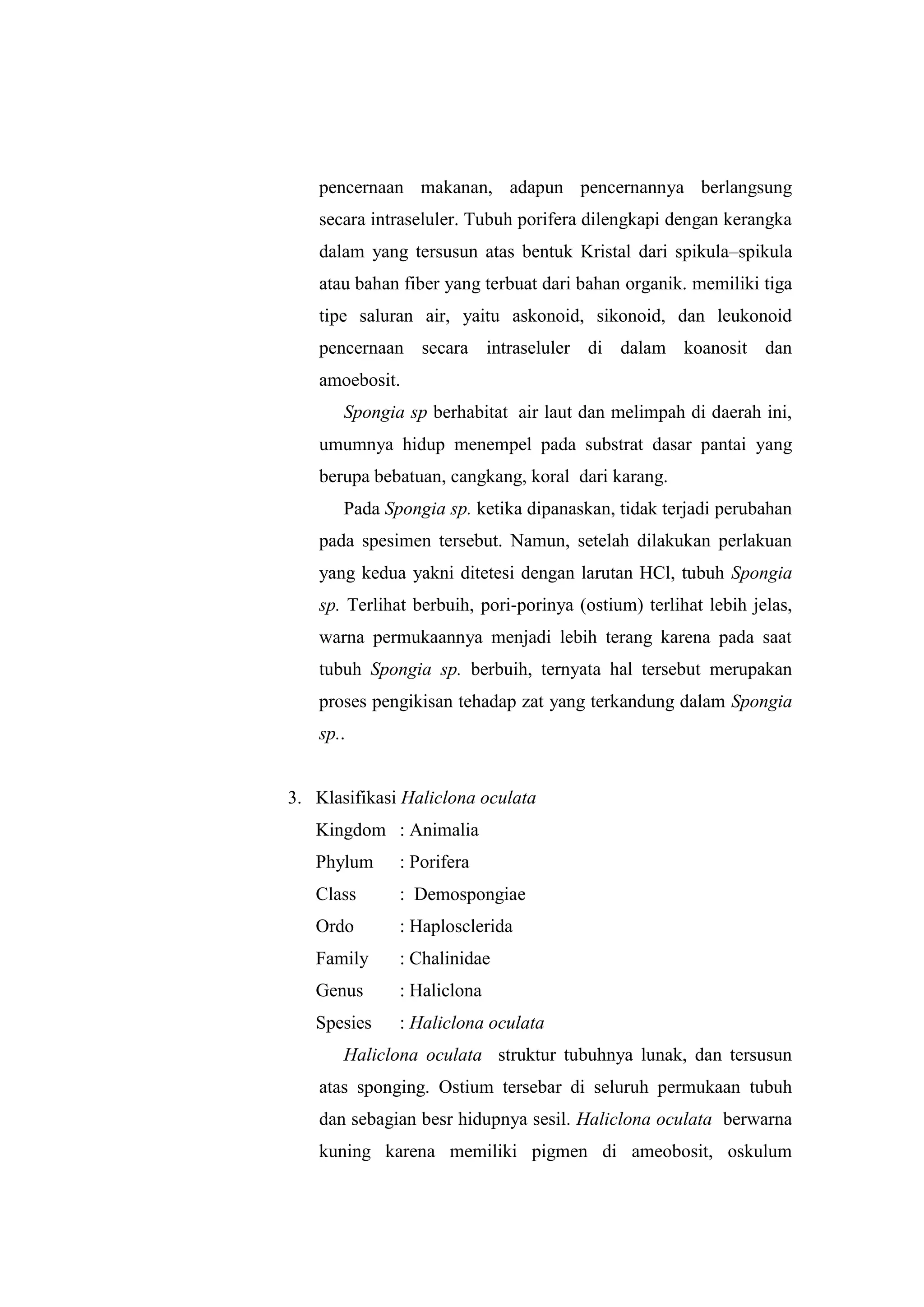 Laporan praktikum porifera kelompok 6 | DOCX