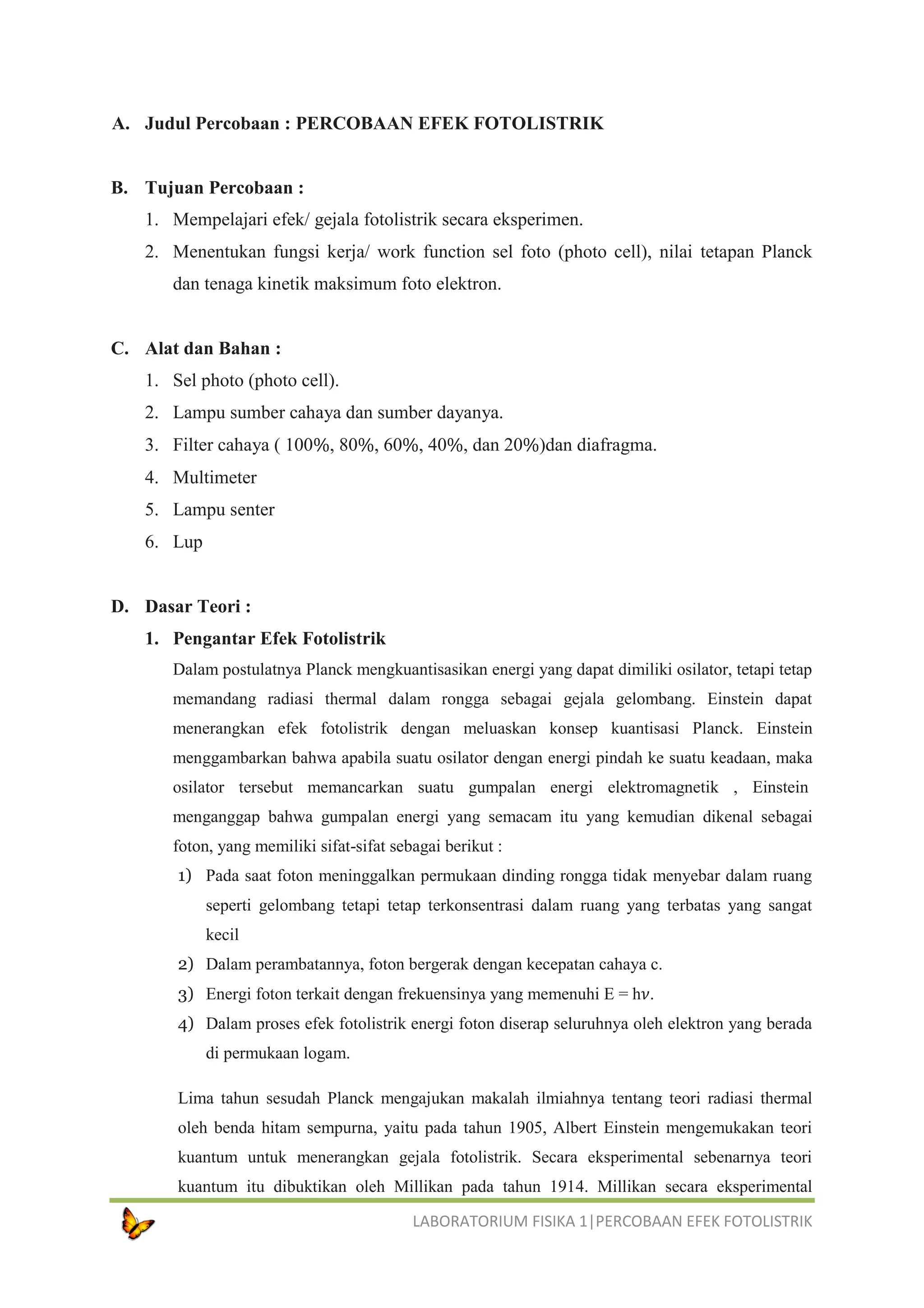 Laporan praktikum Efek Fotolistrik | PDF