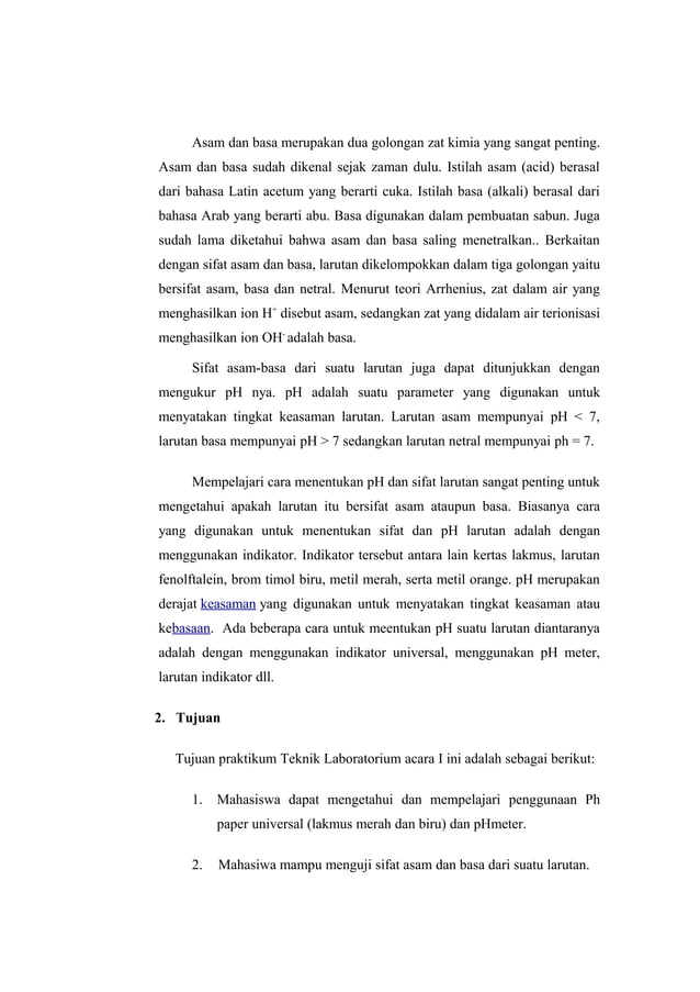 Laporan praktikum teklab 1 asam basa | DOC