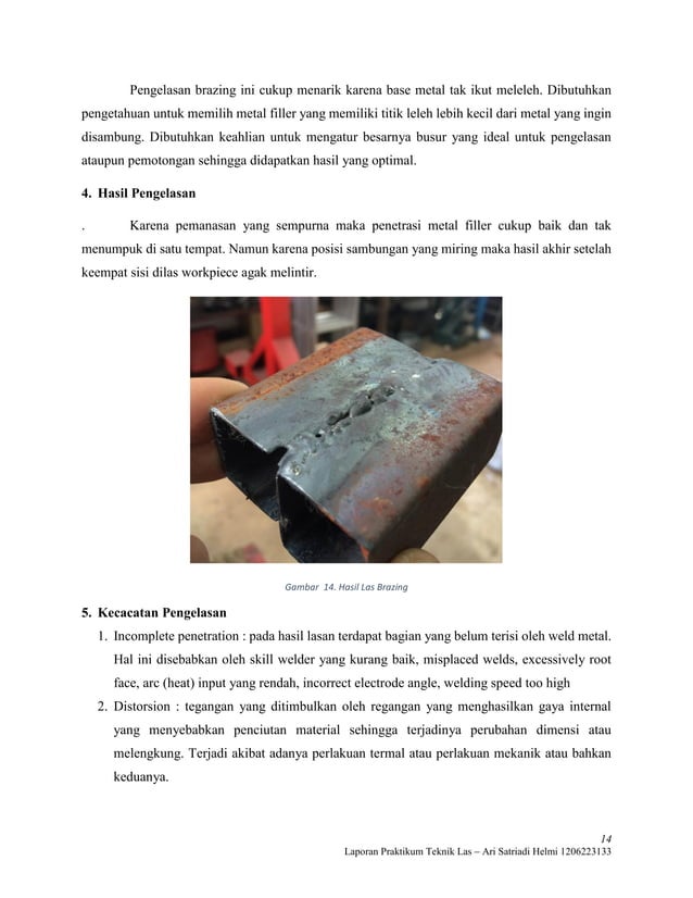 Laporan Praktikum Teknik Las Ari Satriadi Helmi (Teknik Mesin Universitas Indonesia) | PDF