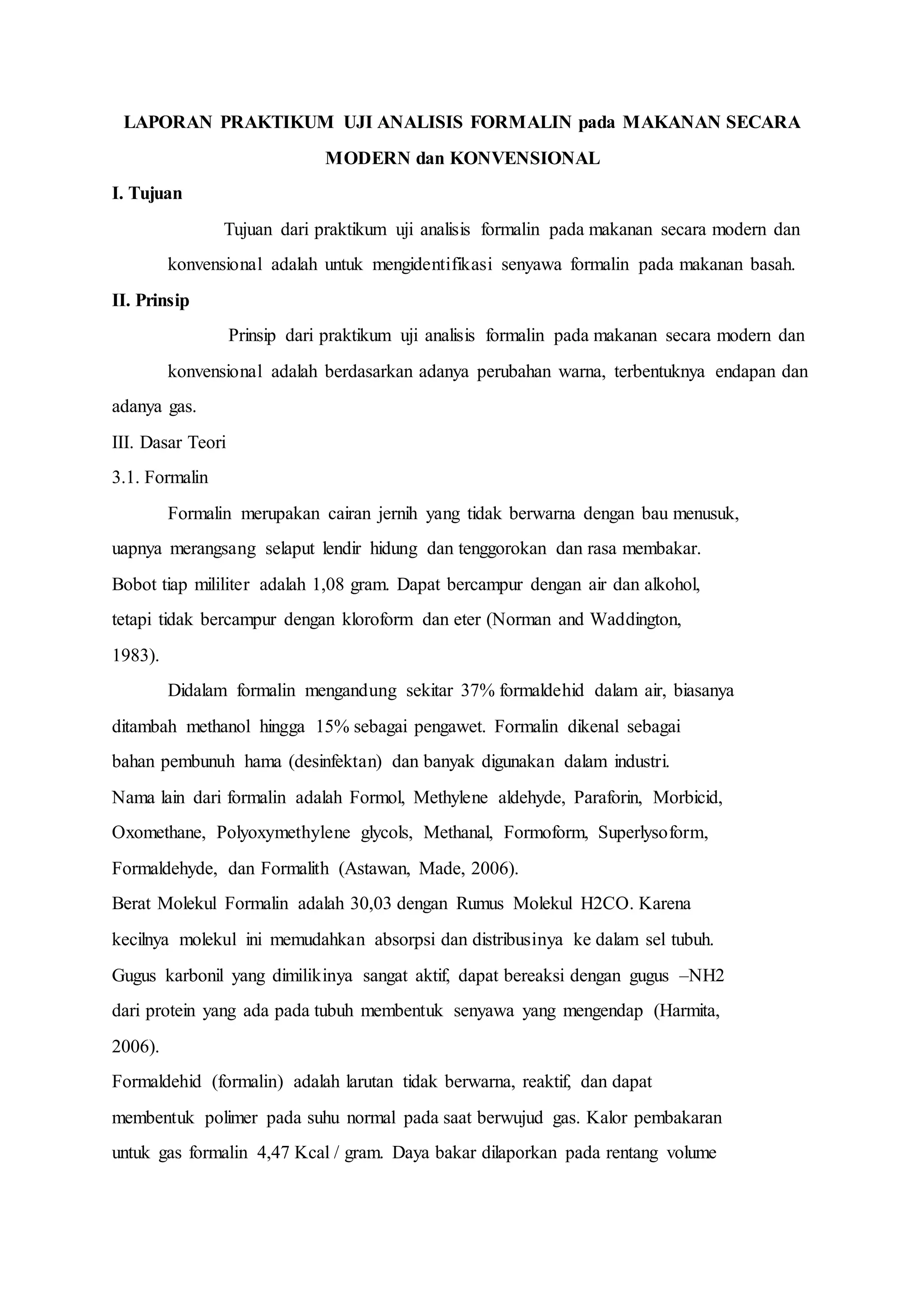 Laporan praktikum uji analisis formalin | DOCX
