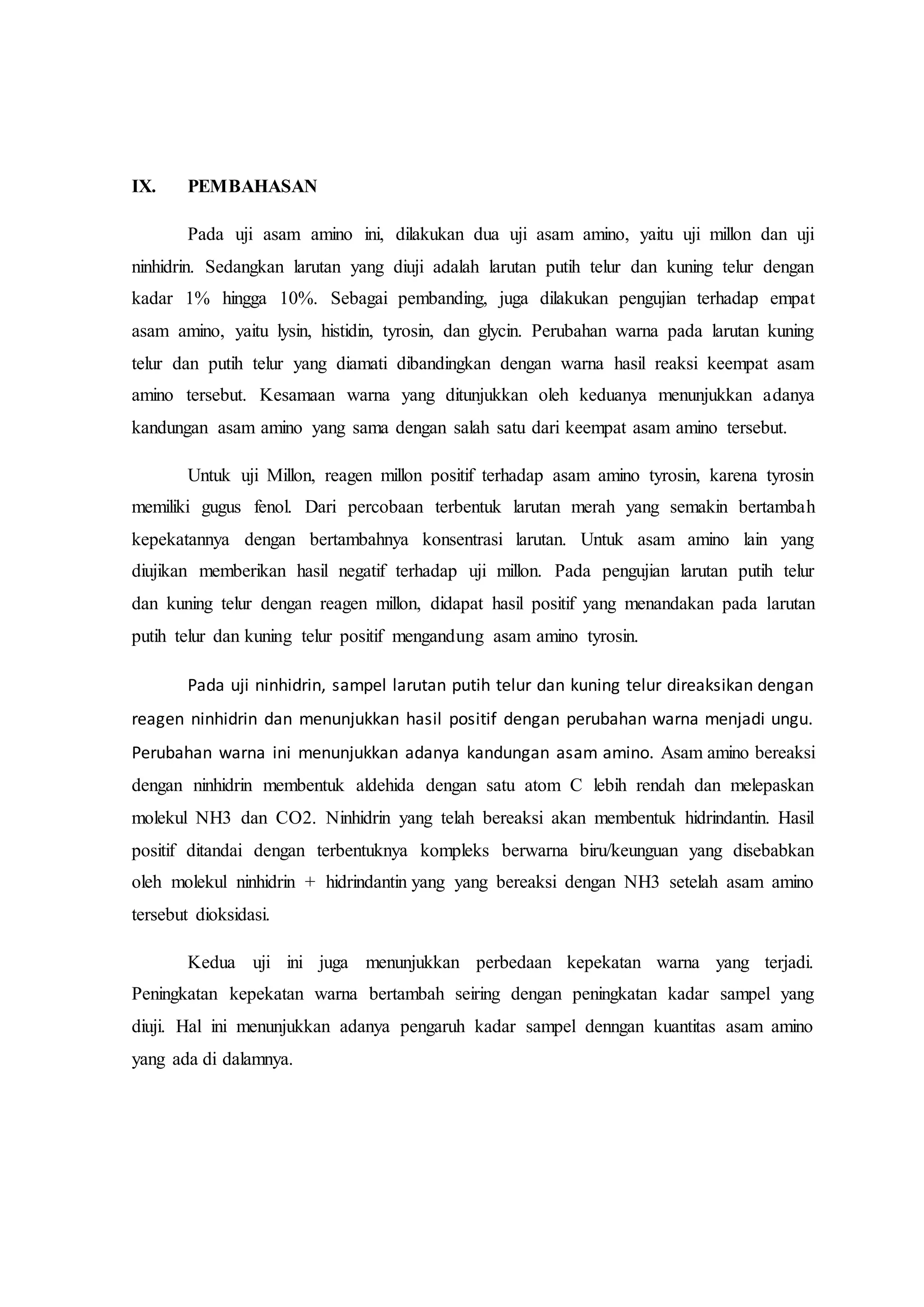 Laporan praktikum uji asam amino | DOC