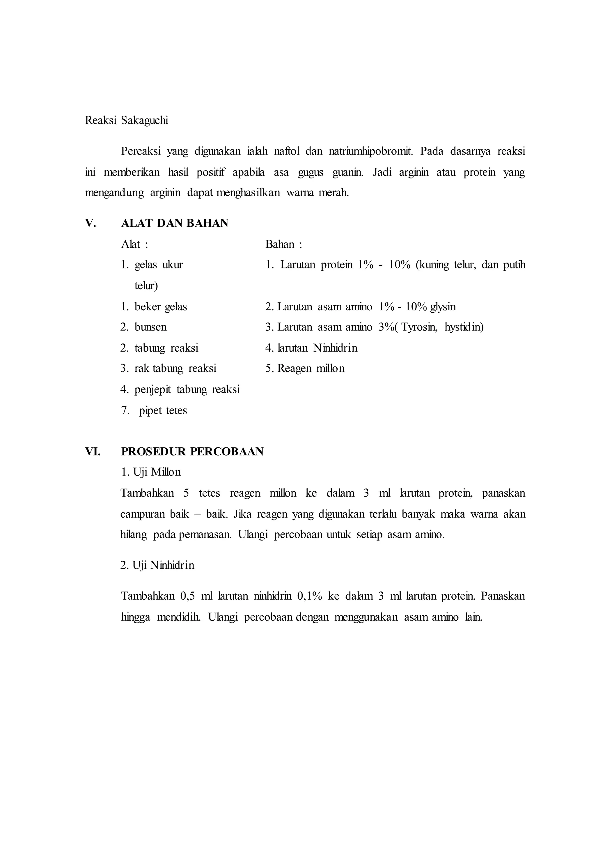 Laporan praktikum uji asam amino | DOC