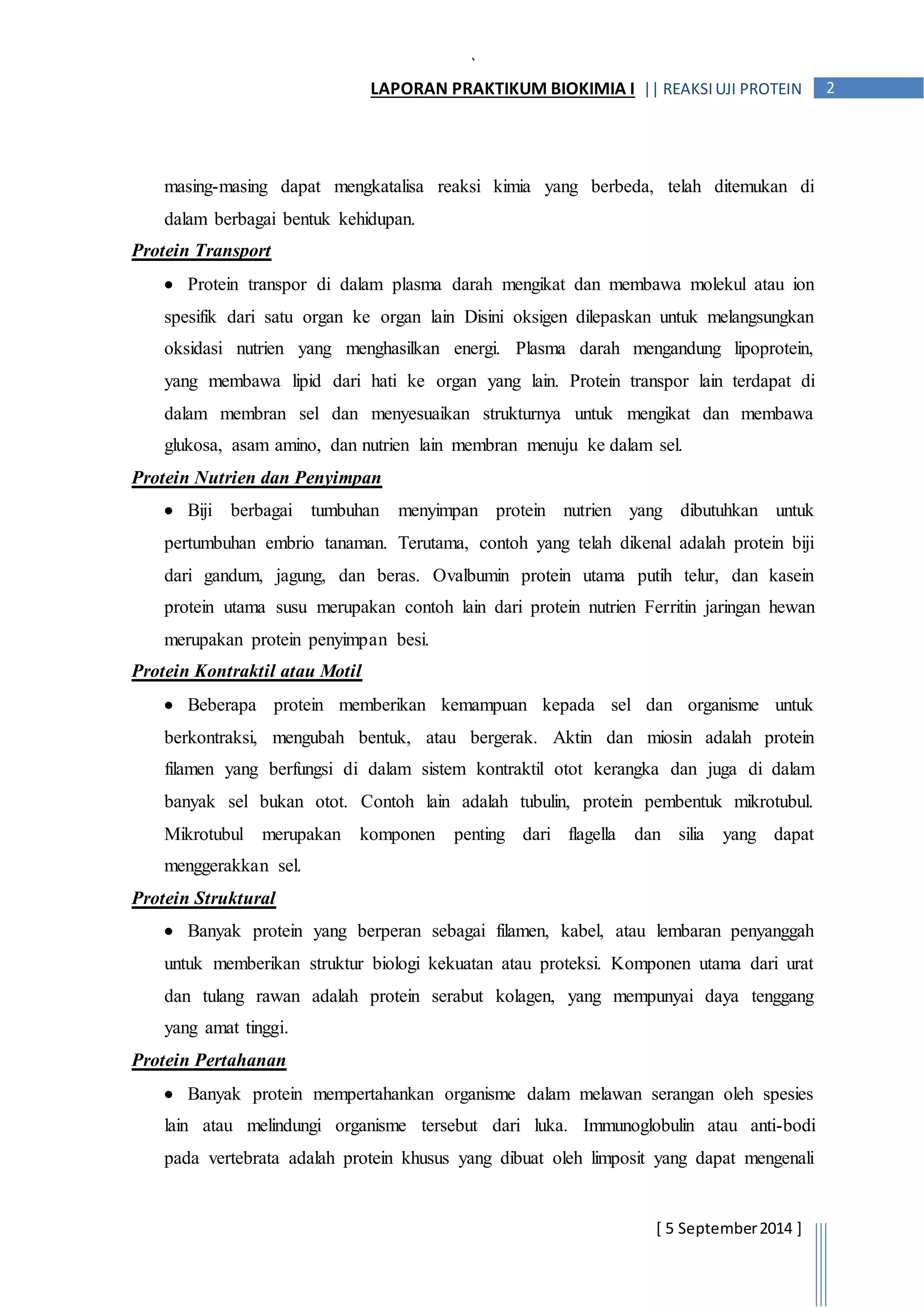 Laporan praktikum uji protein (dg uji biuret) | DOC