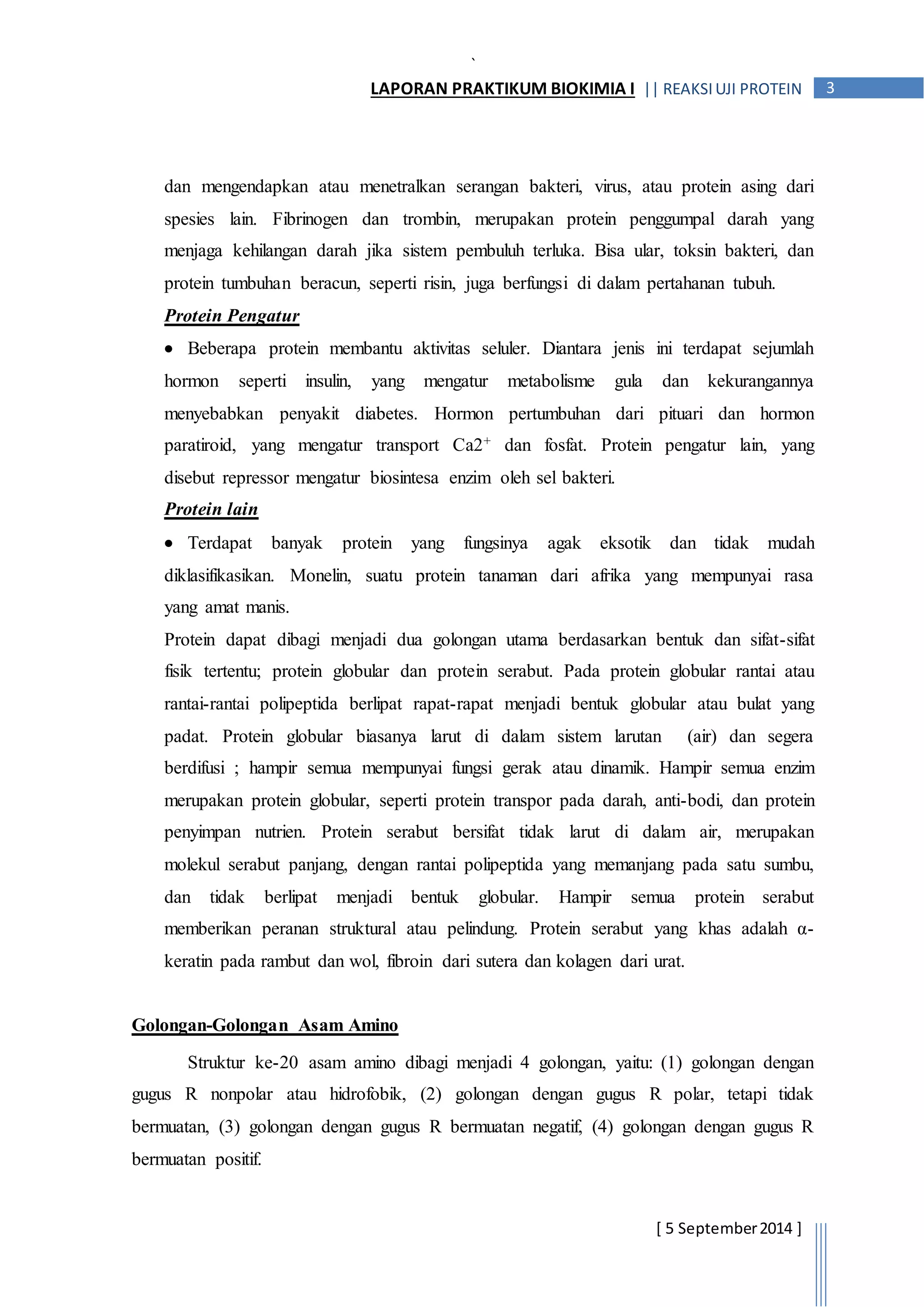 Laporan praktikum uji protein (dg uji biuret) | DOC