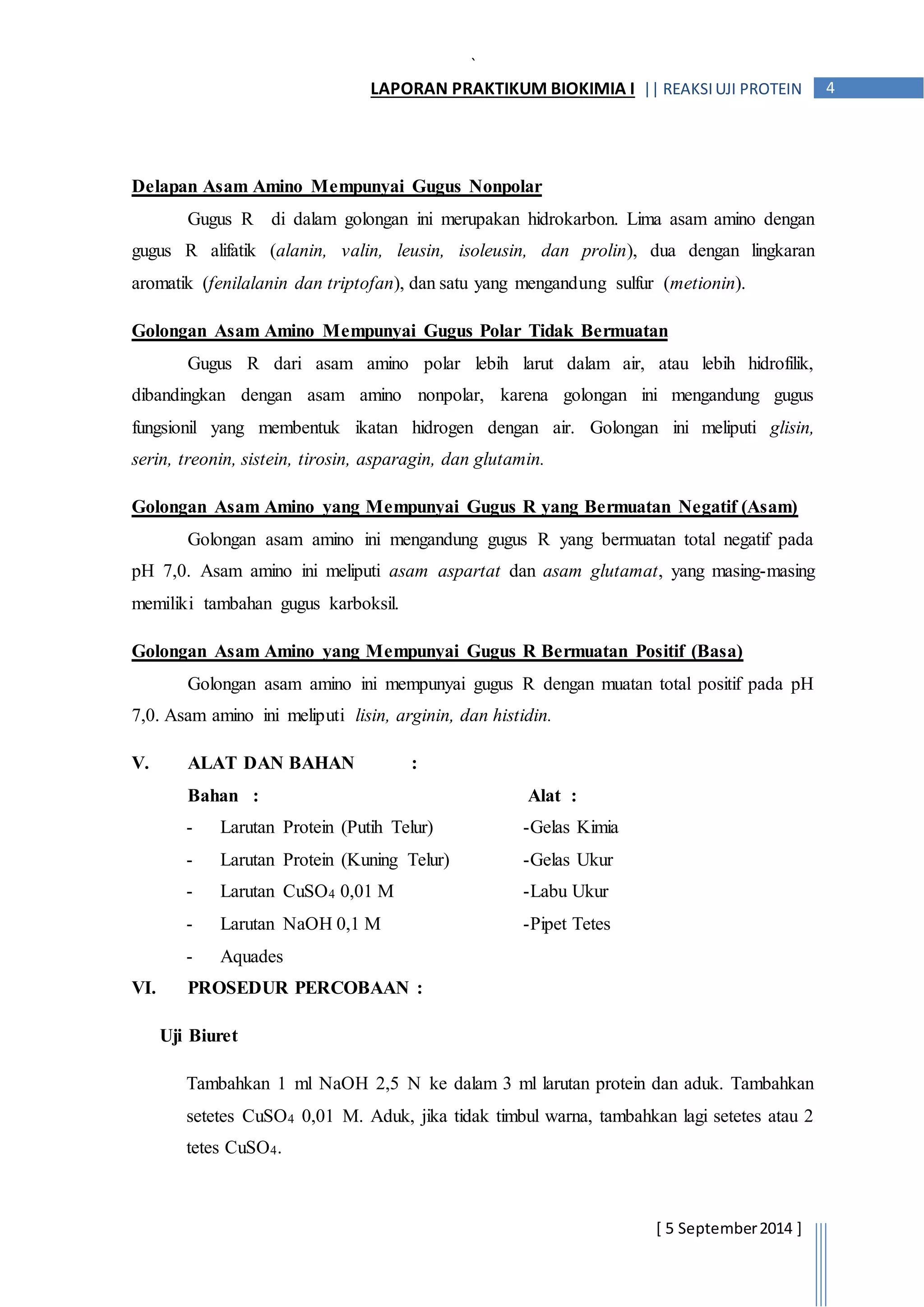 Laporan praktikum uji protein (dg uji biuret) | DOC
