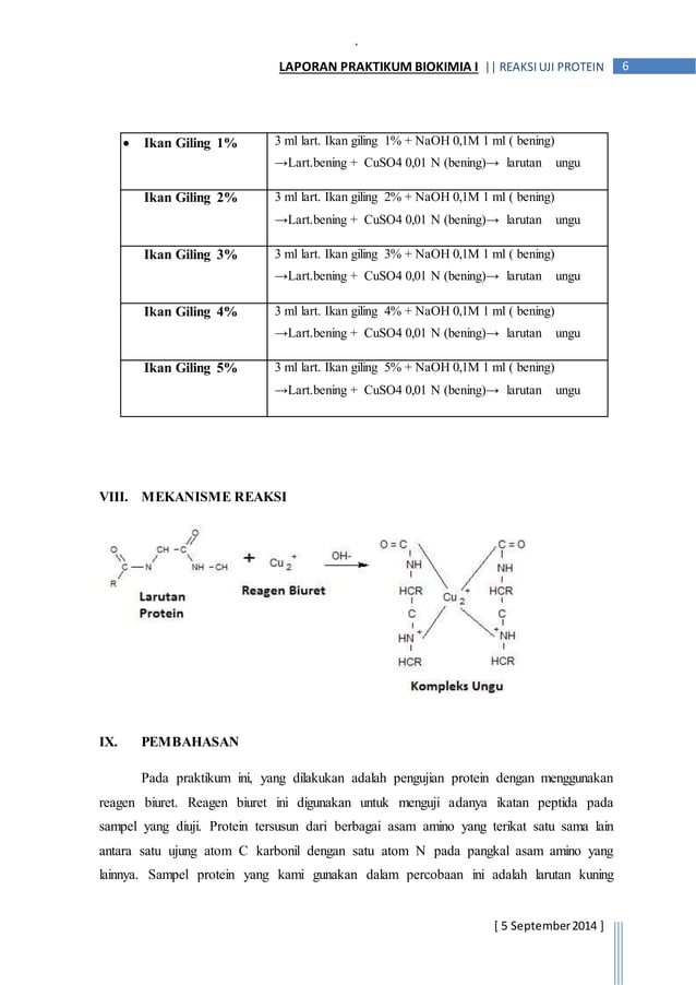 Laporan praktikum uji protein (dg uji biuret) | DOC