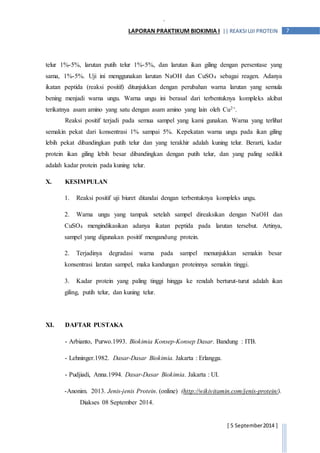Laporan praktikum uji protein (dg uji biuret) | DOC