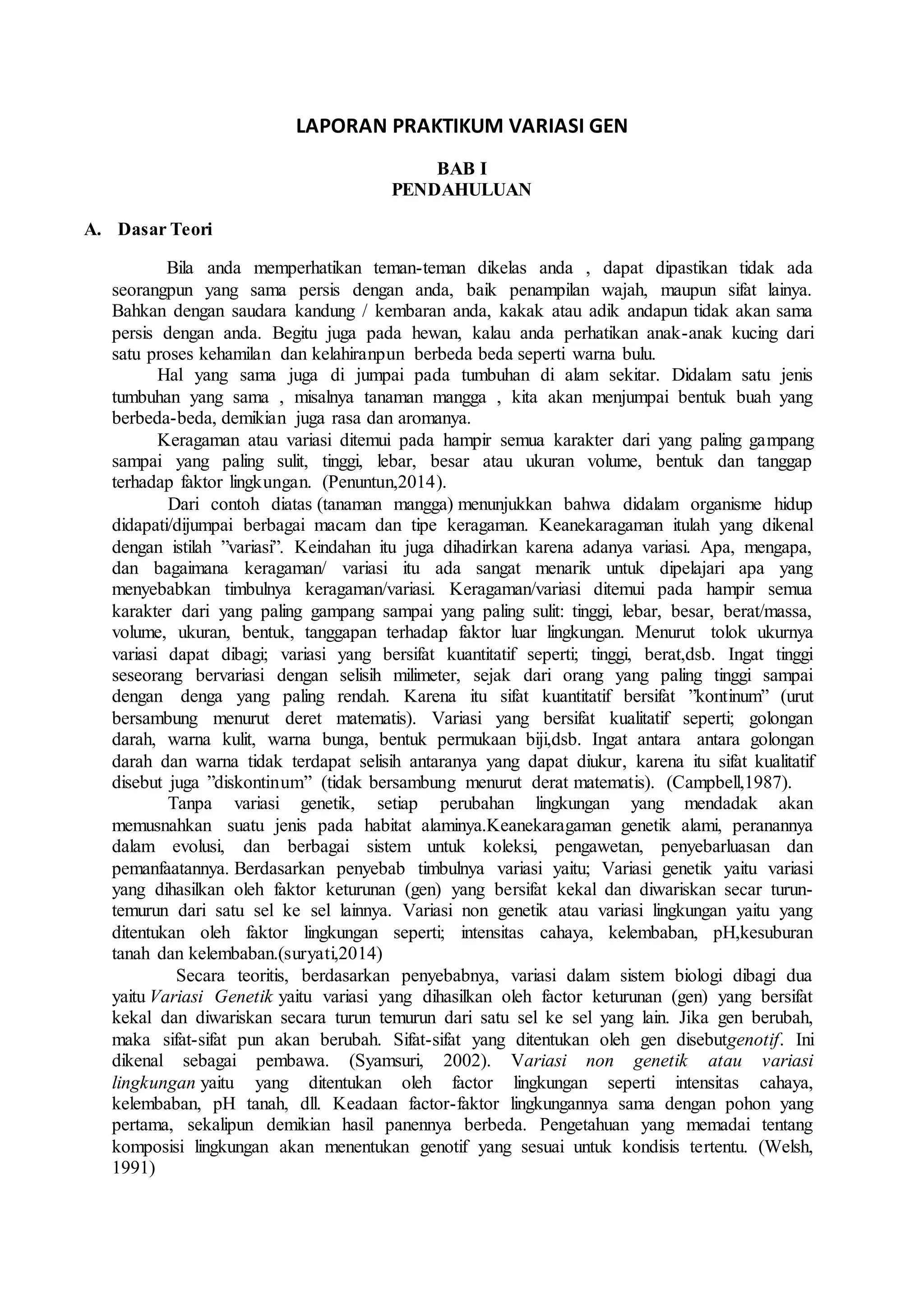 Laporan praktikum variasi gen | DOCX