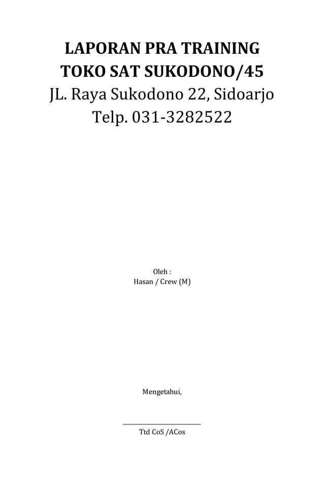 Laporan pra training | DOCX