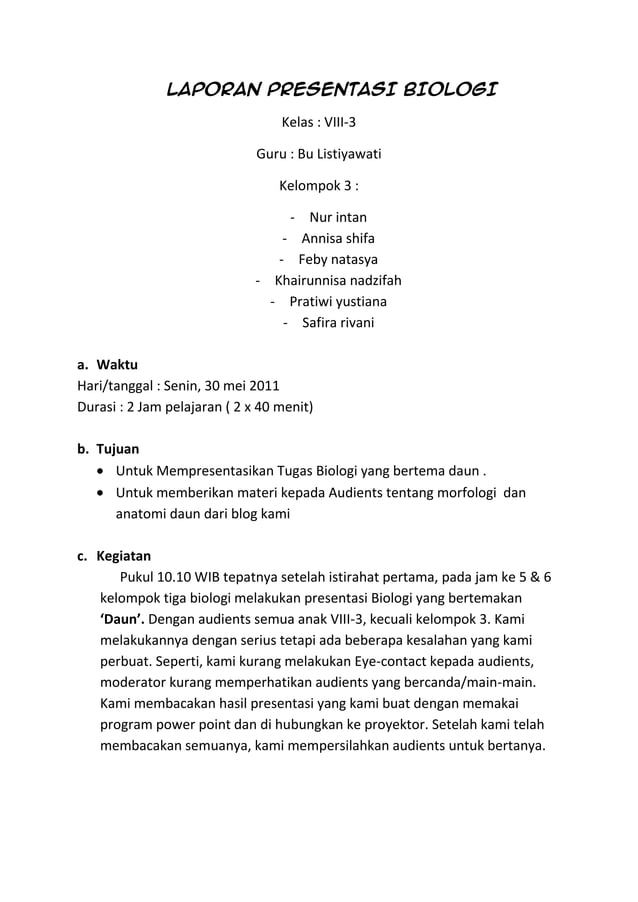 Laporan presentasi biologi | PDF