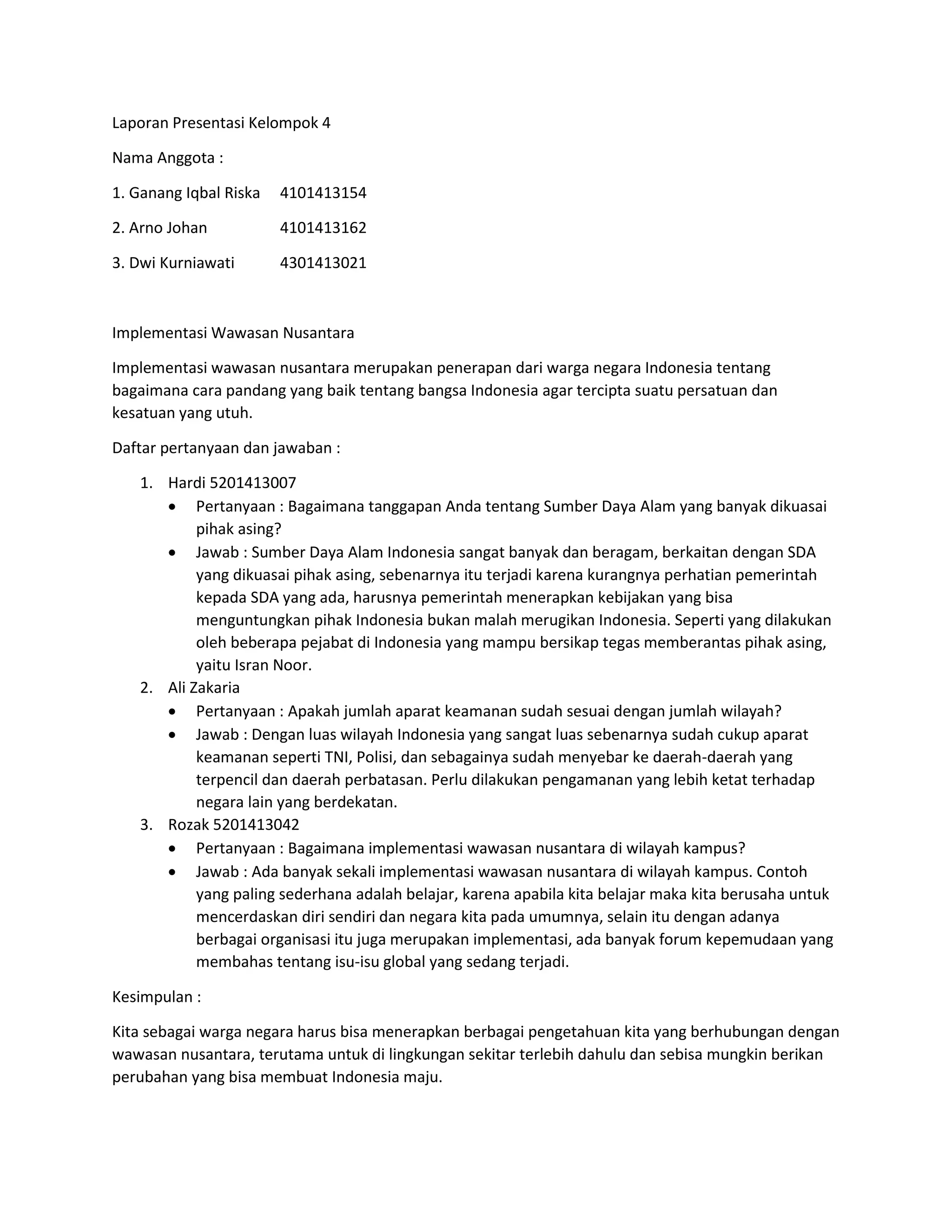 Laporan presentasi kelompok 4 | DOCX