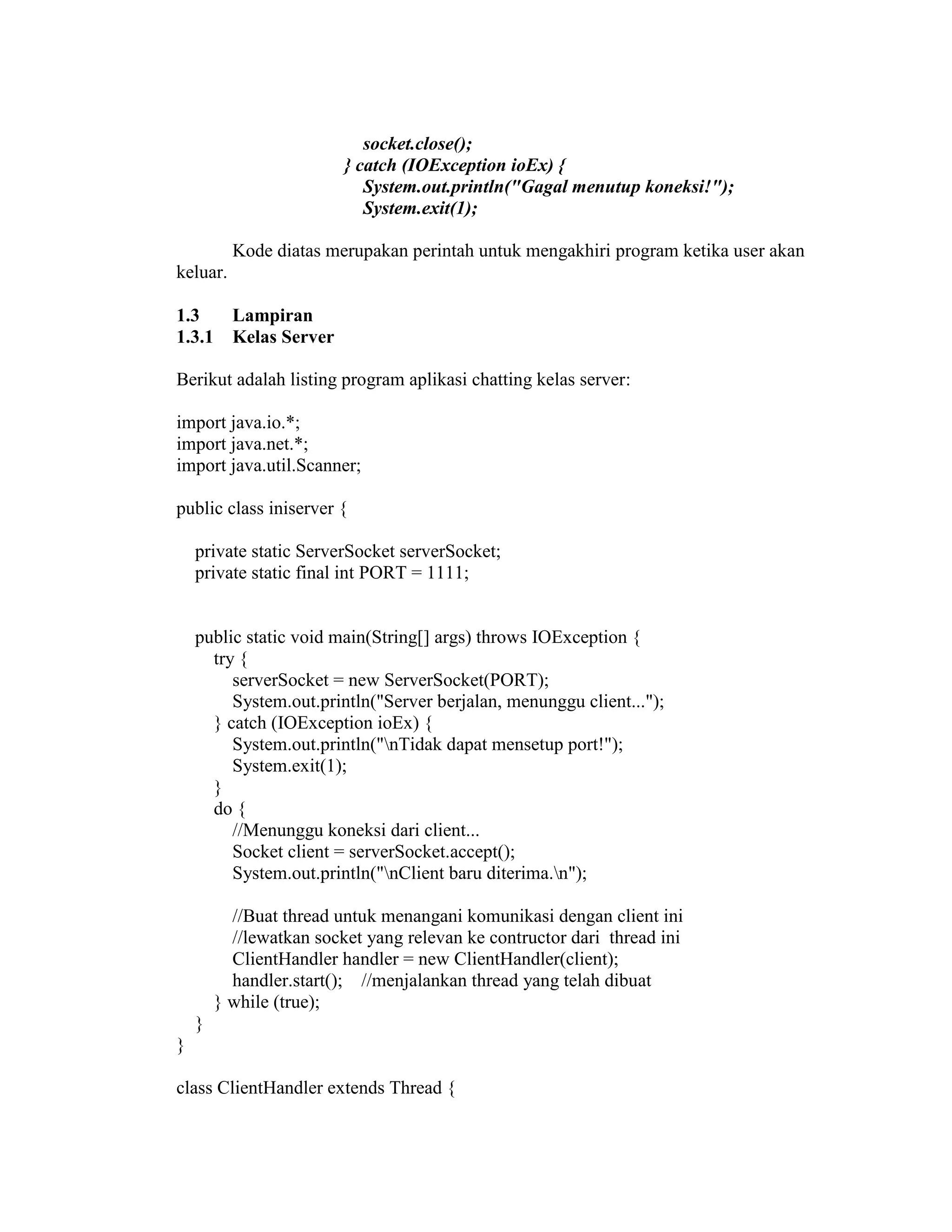 Laporan program chatting client server | PDF
