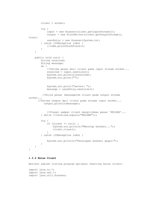 Membuat Aplikasi Chatting Client Server Dengan Pemrograman Java | PDF