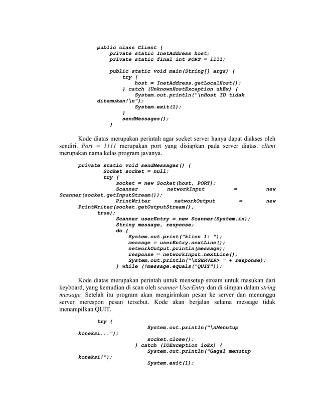Membuat Aplikasi Chatting Client Server Dengan Pemrograman Java | PDF