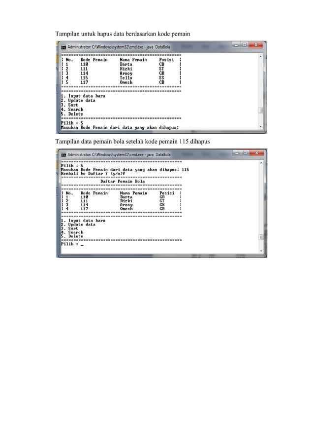 Laporan program data pemain bola (java) | PDF