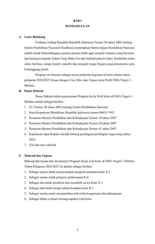 LAPORAN PROGRAM KERJA WALI KELAS SEPULUH | PDF