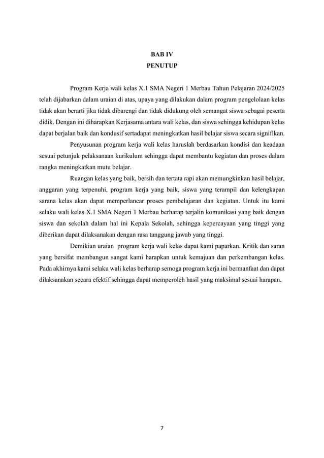 LAPORAN PROGRAM KERJA WALI KELAS SEPULUH | PDF