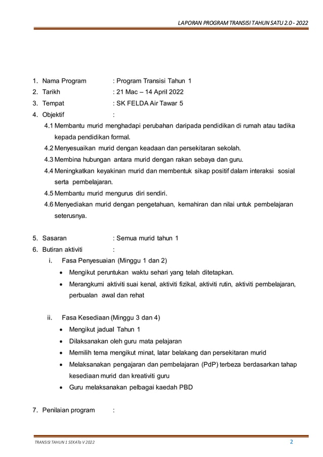 LAPORAN PROGRAM TRANSISI TAHUN 1 SESI 2022.docx