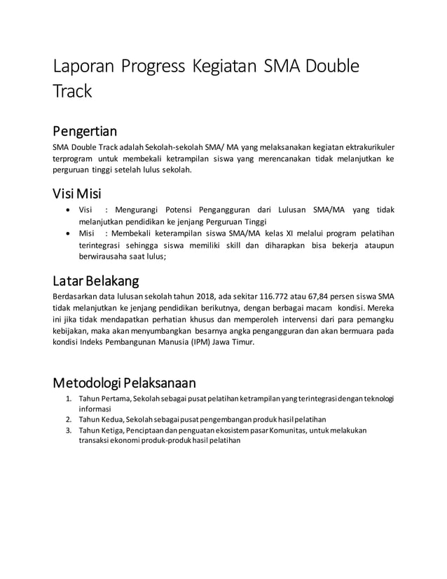 Laporan progress kegiatan sma double track fb | PDF