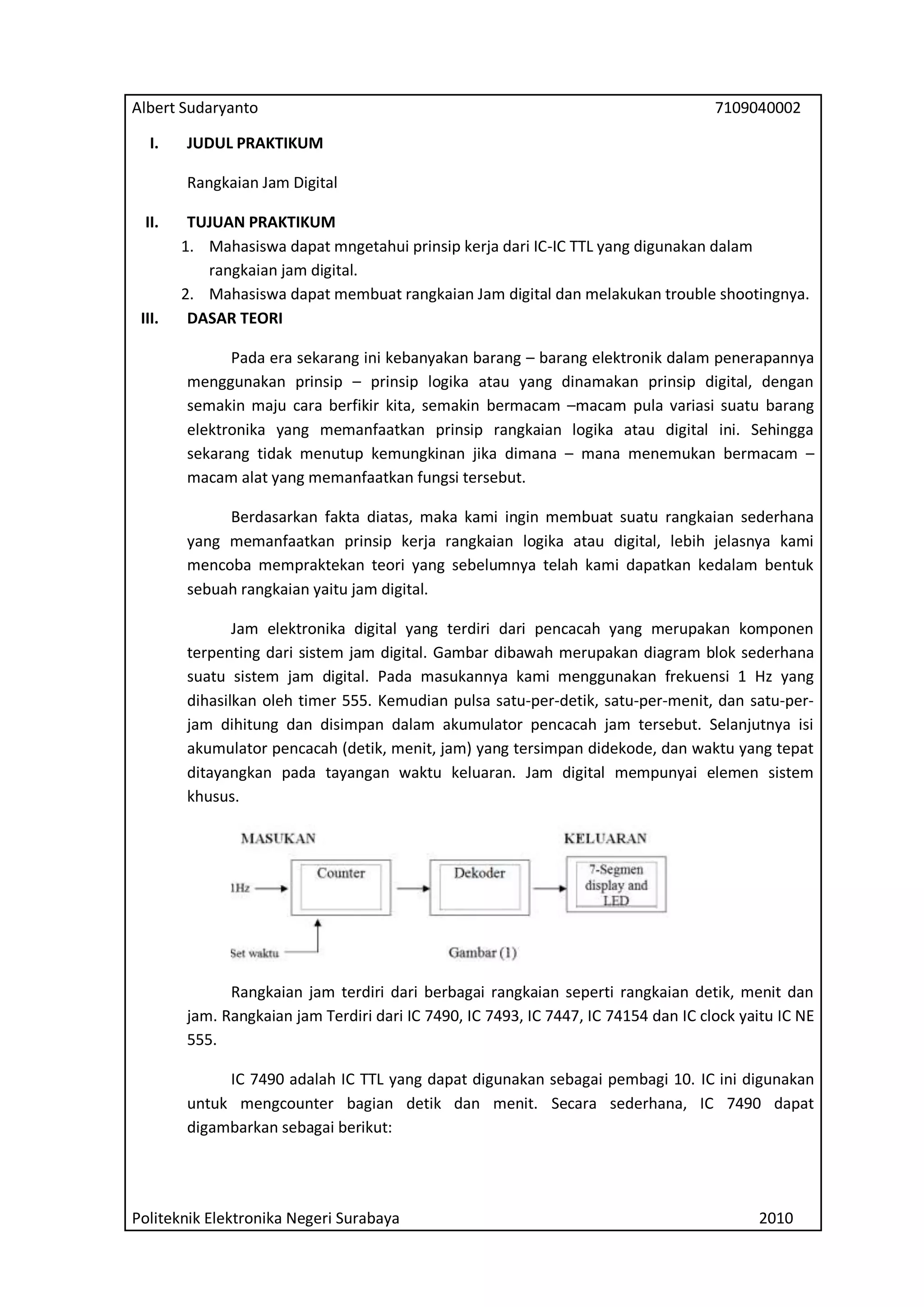 Laporan rangkaian digital clock | PDF