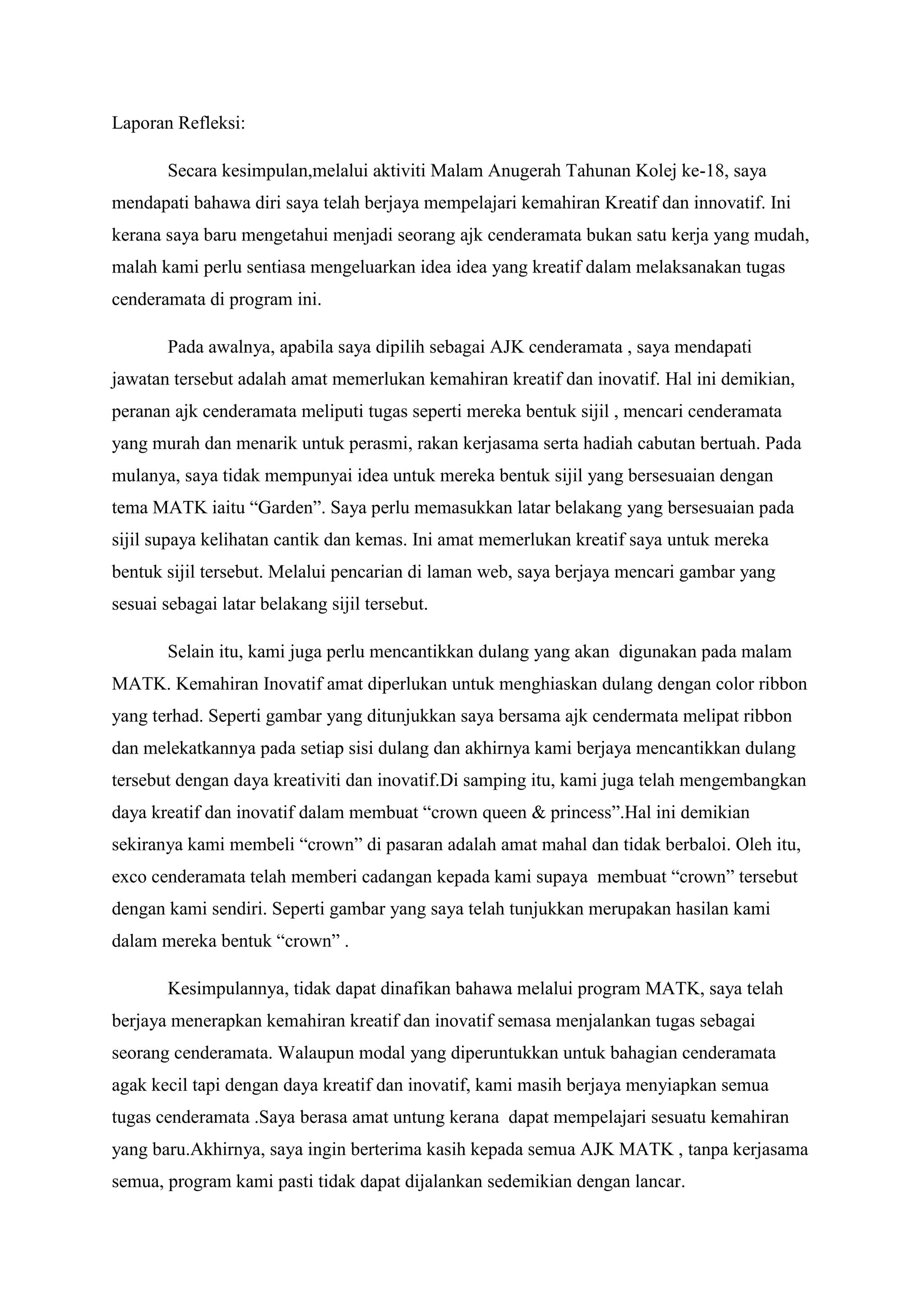 Laporan refleksi | DOCX